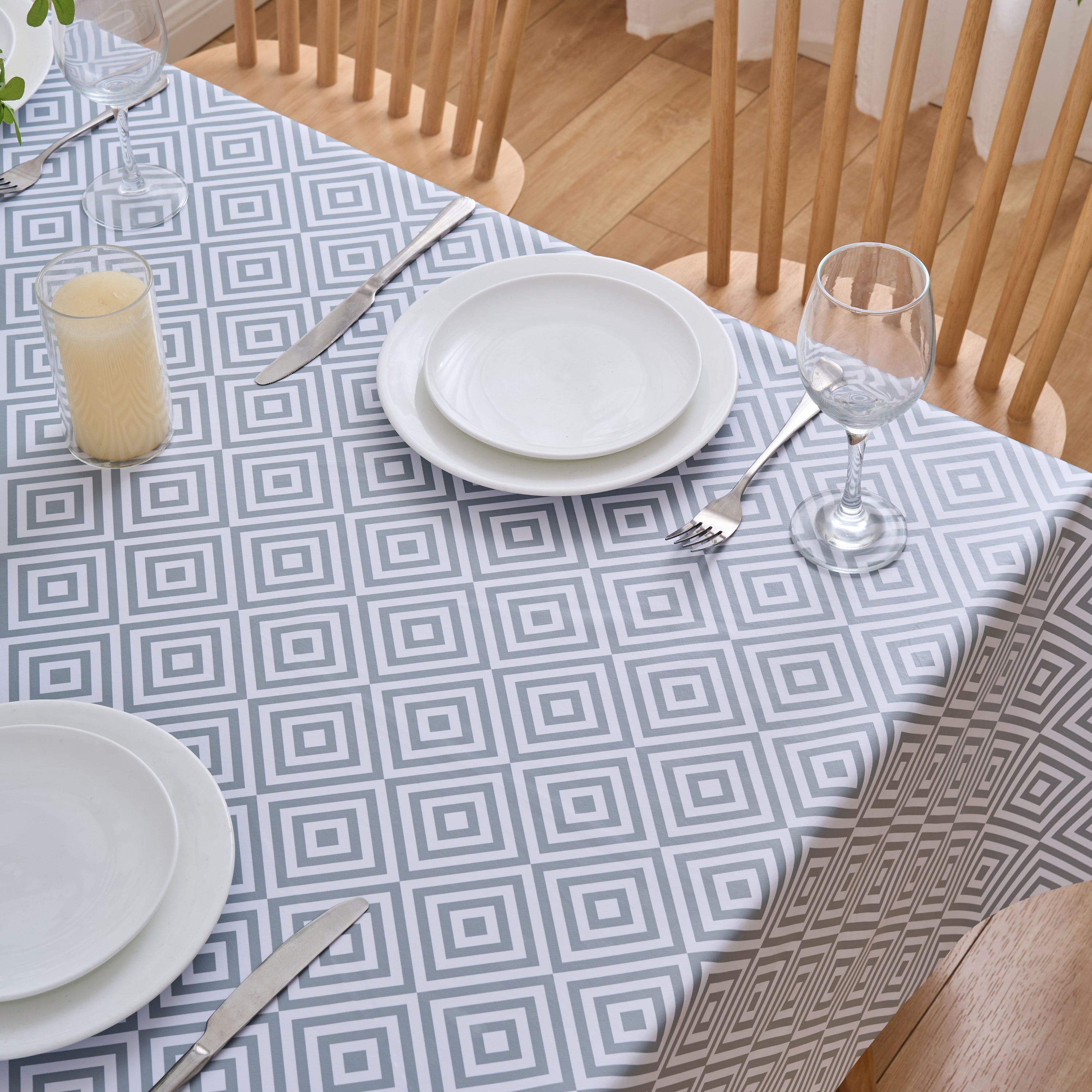Dehaus® Grey Modern Geometric Wipeable PVC Table Cloth | Wipe Clean ...